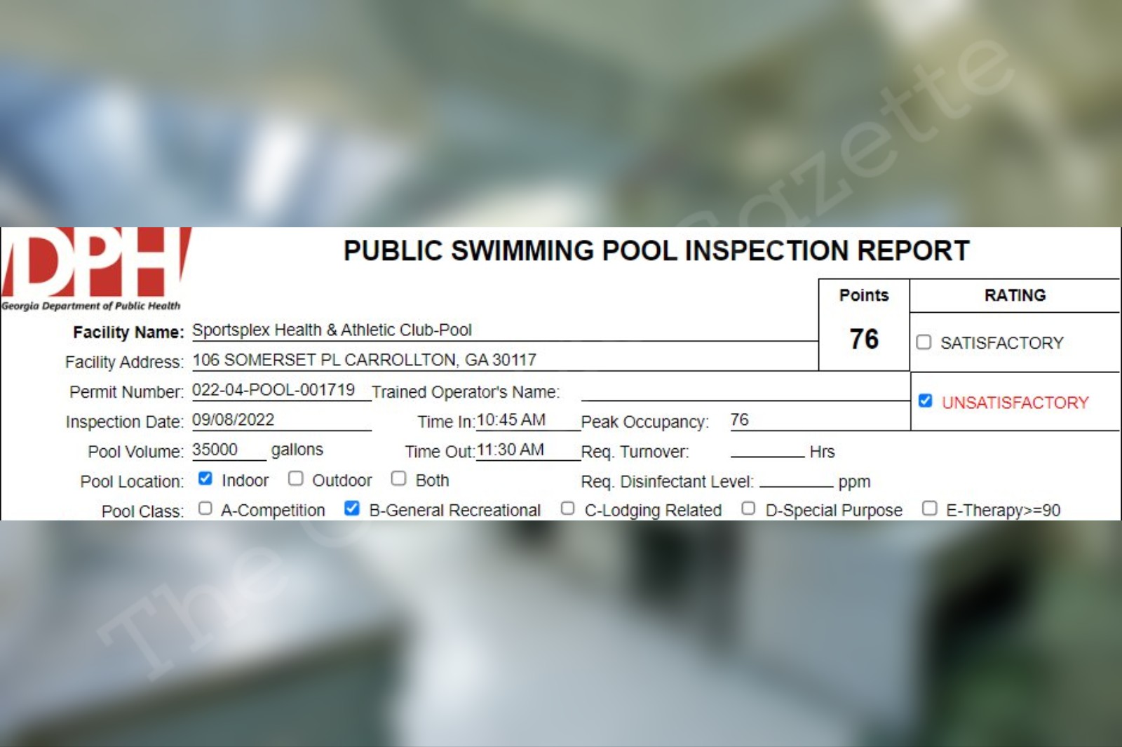 Sportsplex Health & Athletic Club-Pool in Carrollton receives a 76% on ...