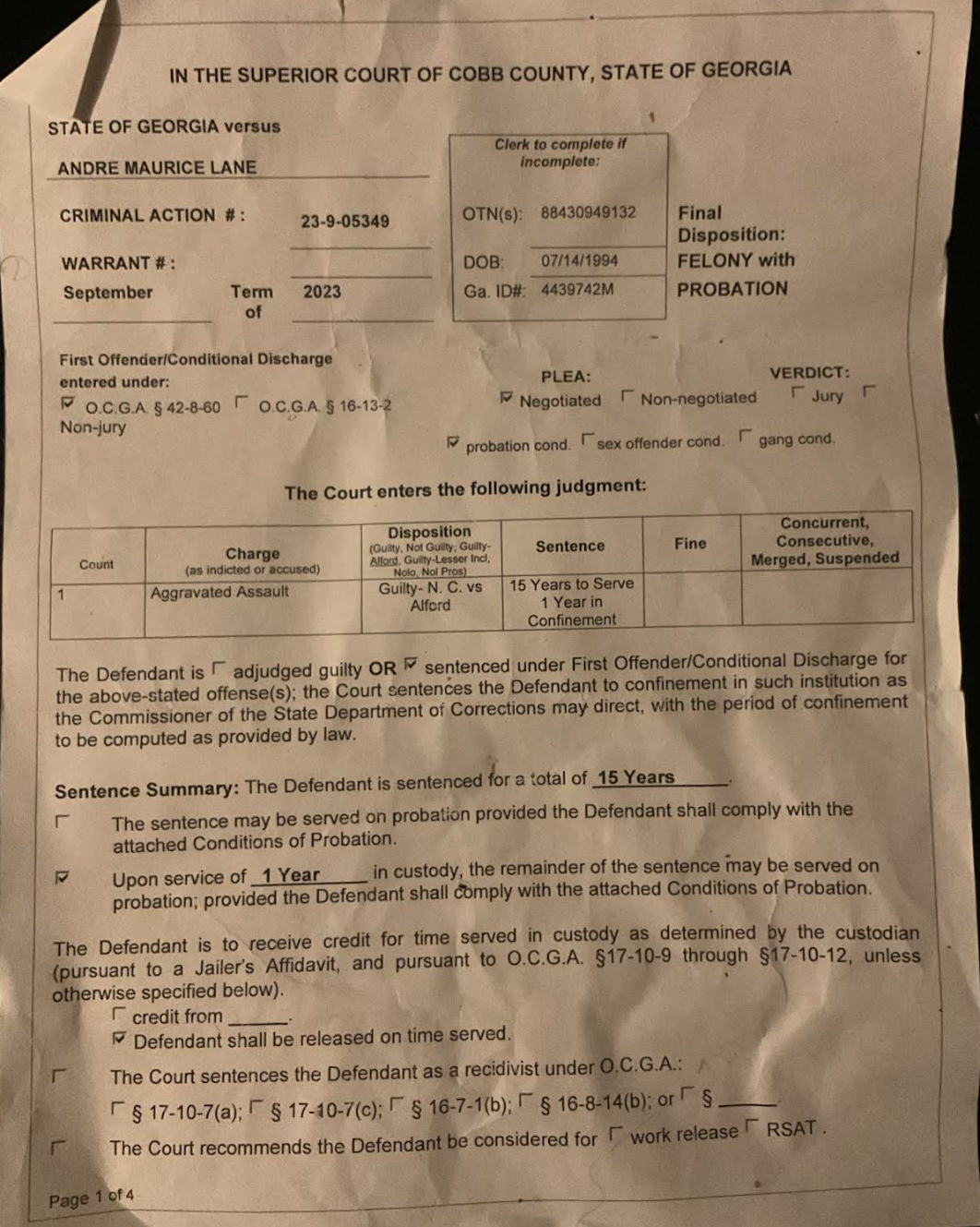 Andre Lane — Cobb County Jail Bookings