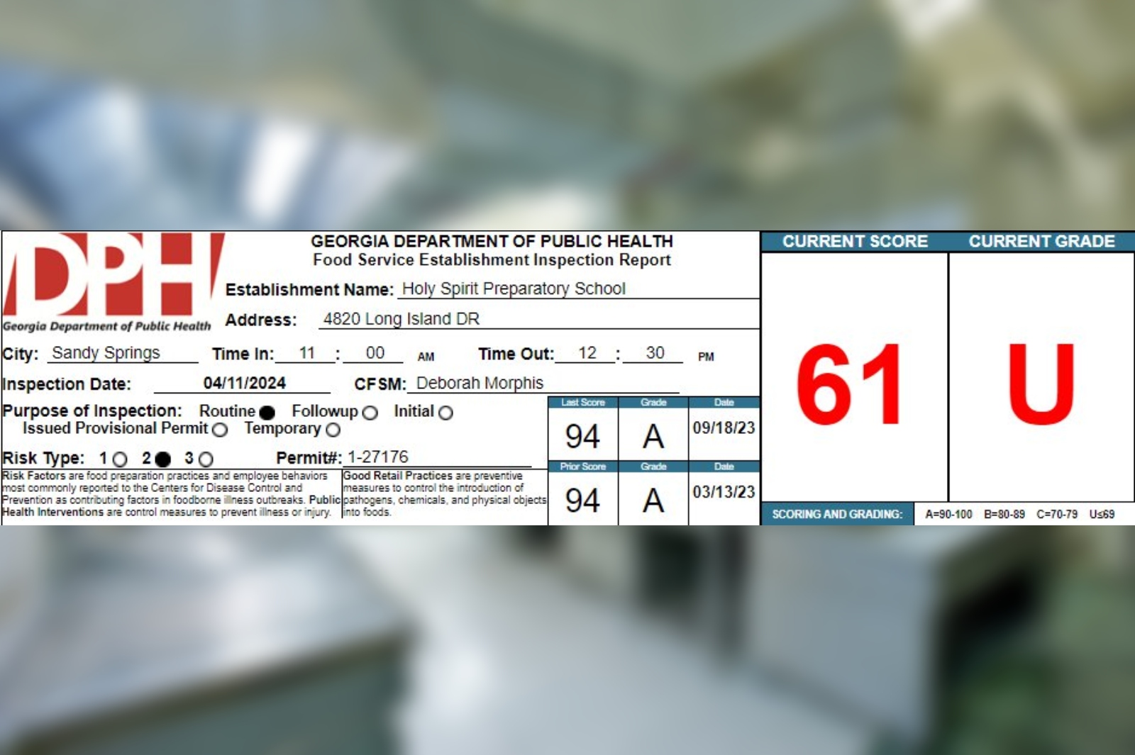 Holy Spirit Preparatory School in Sandy Springs receives a 61% on their ...