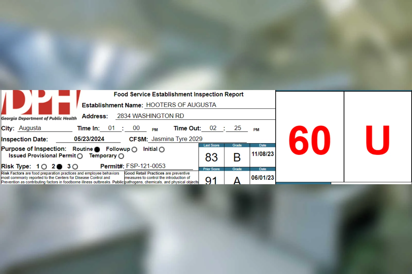 Hooters in Augusta receives a 60% on their recent health inspection ...