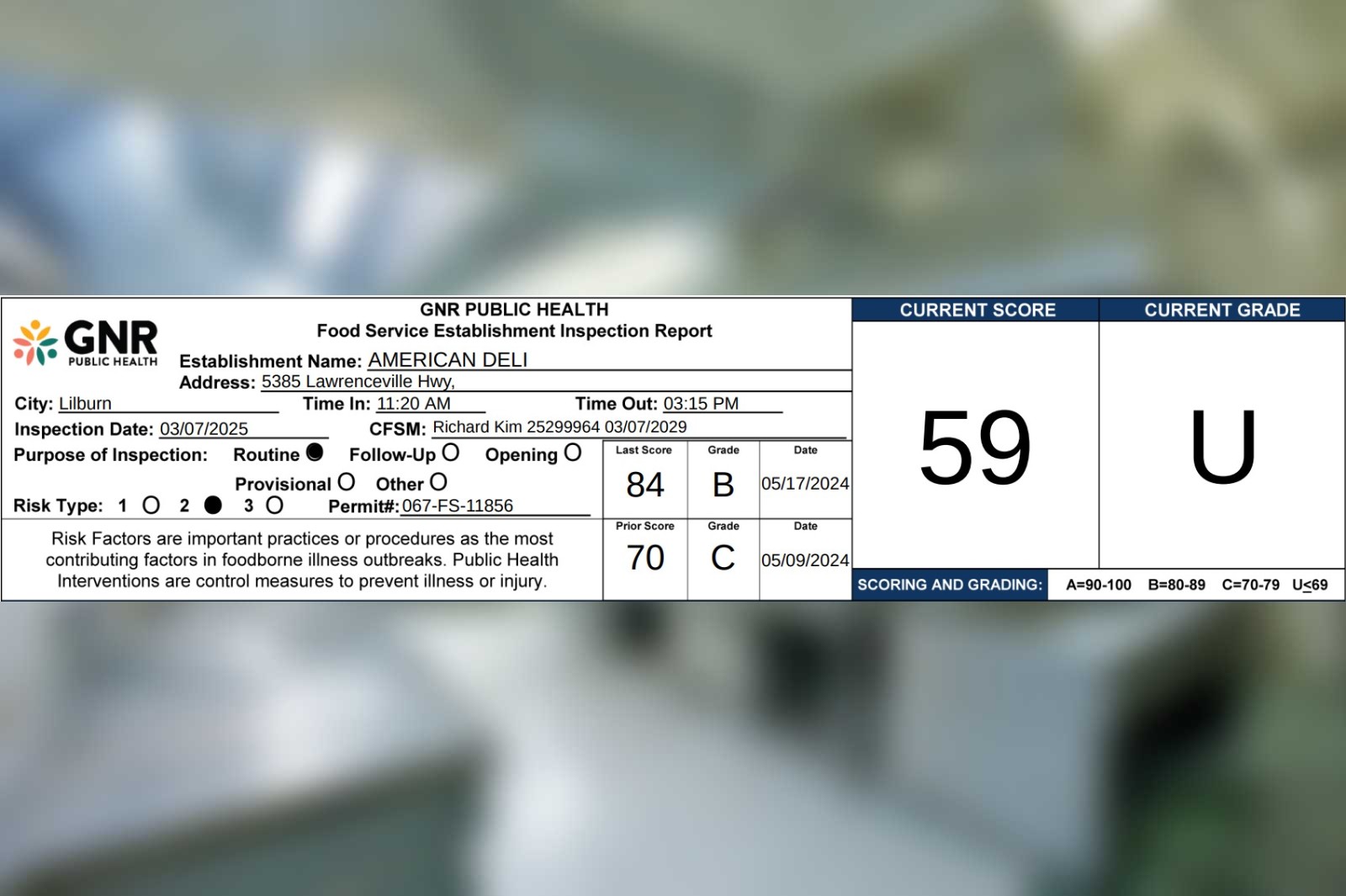 American Deli in Lilburn receives a 59% on their recent health ...